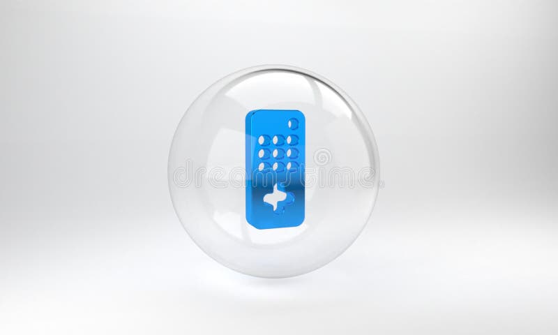 Blue Remote Control Icon Isolated on Grey Background. Glass Circle ...