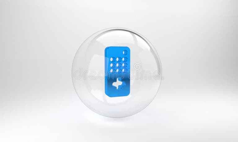Blue Remote Control Icon Isolated on Grey Background. Glass Circle ...