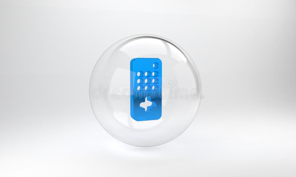 Blue Remote Control Icon Isolated on Grey Background. Glass Circle ...
