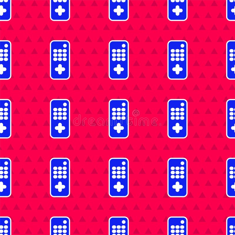 Blue Remote Control Icon Isolated Seamless Pattern on Red Background ...