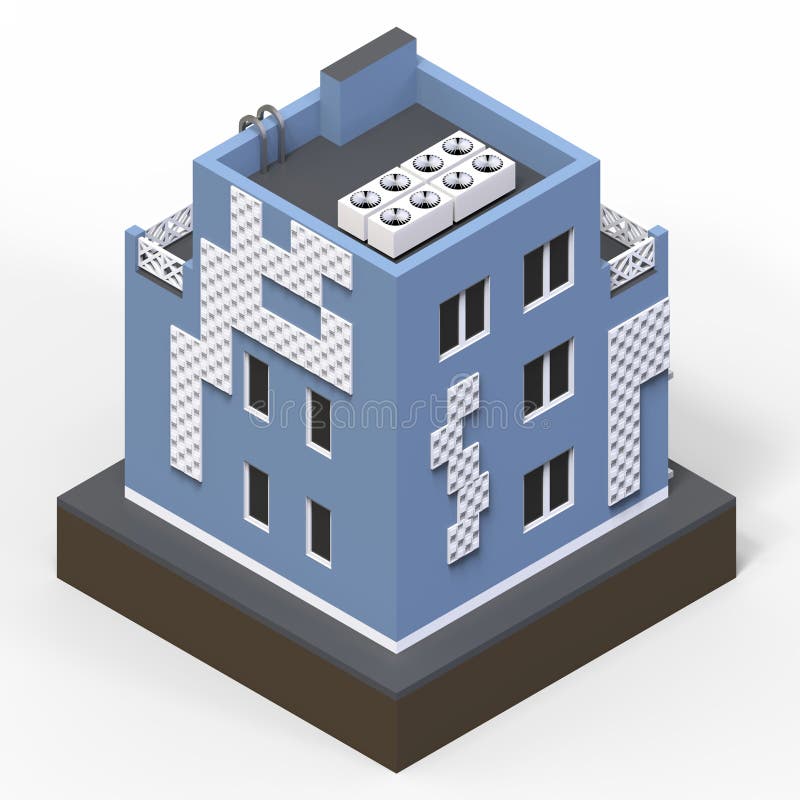 Blue Residential Building in a Small Isolated Platform. Raster 3d ...