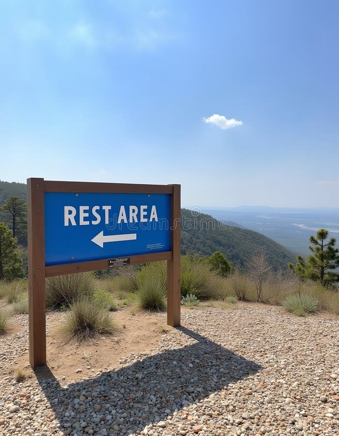 Blue Rest Area Sign with Scenic Overlook Backdrop Stock Illustration ...