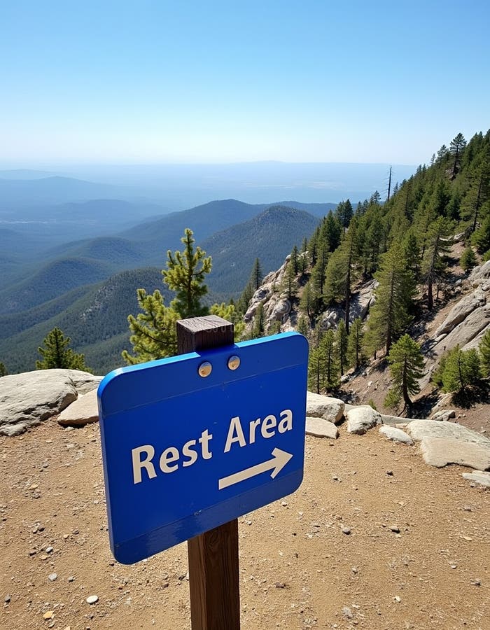 Blue Rest Area Sign with Scenic Overlook Backdrop Stock Illustration ...