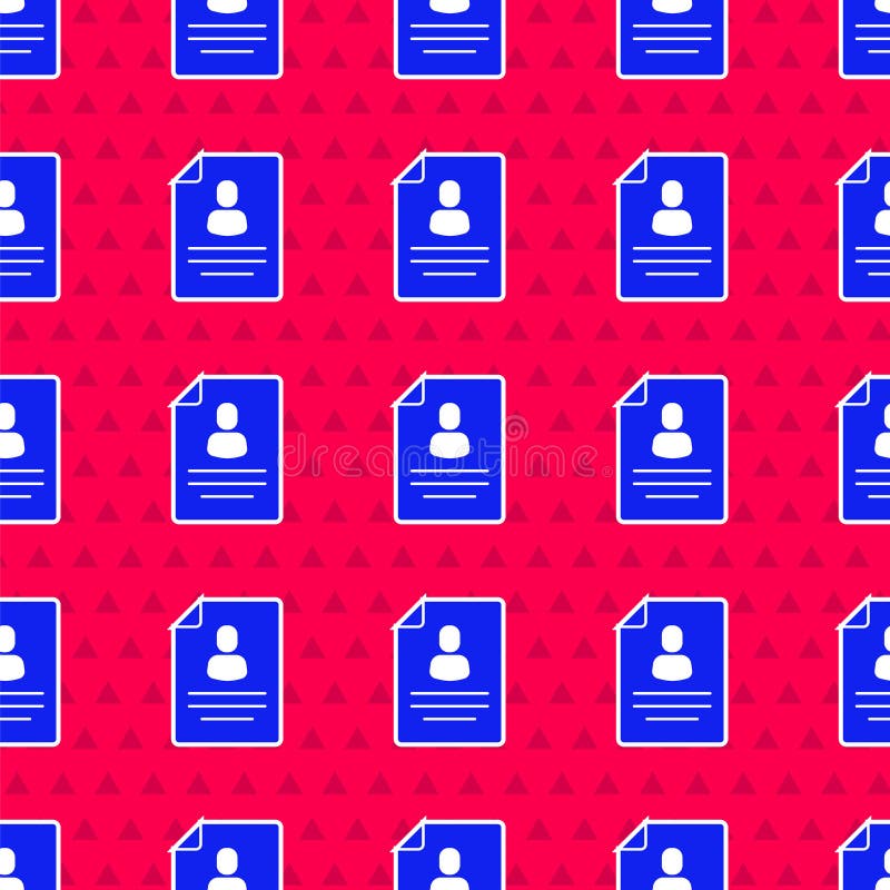 Blue Resume Icon Isolated Seamless Pattern on Red Background. CV ...