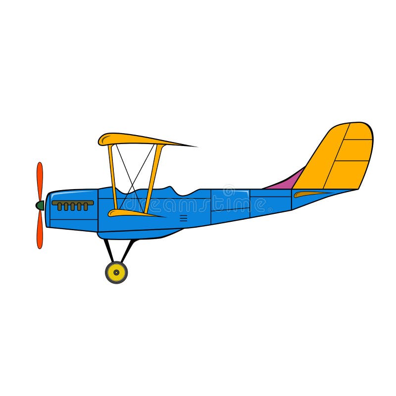 Blue Retro Aeroplane in Cartoon Style on White Background Stock Vector ...
