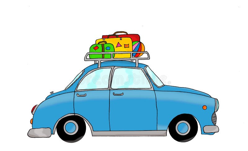 Blue Retro Car with Luggage Stock Illustration - Illustration of ...