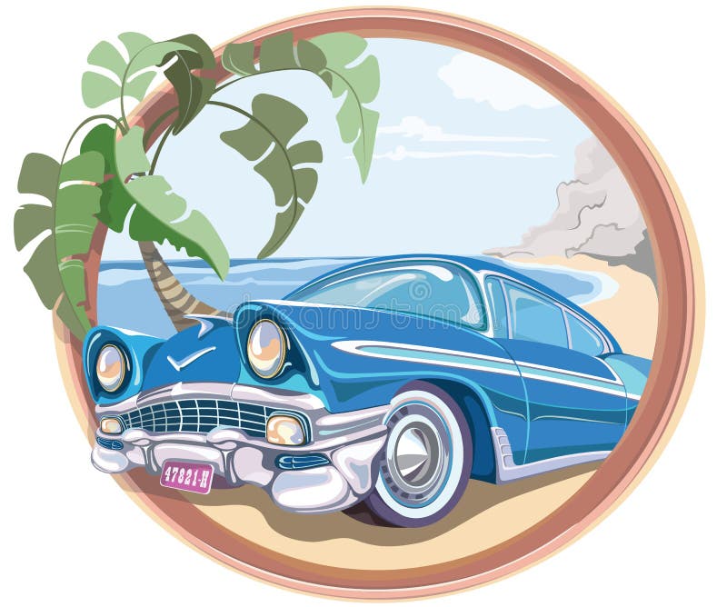 Blue Retro Car 50s in Vector Stock Vector - Illustration of auto ...