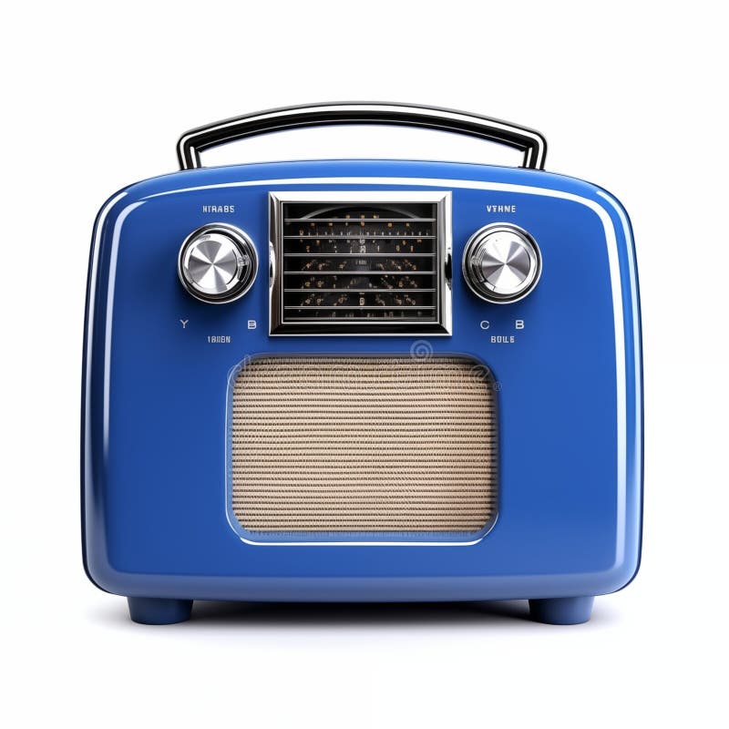 Blue Retro Radio with Dials and Antenna on White Background Stock ...