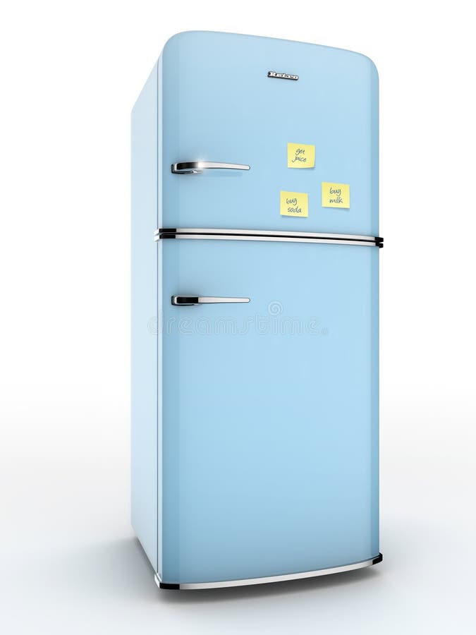 Blue retro refrigerator stock illustration. Illustration of yellow ...
