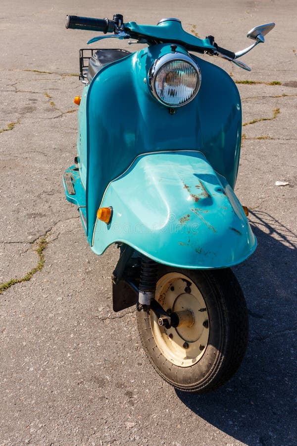 Blue Retro Scooter Parked on City Street Stock Image - Image of cycle ...