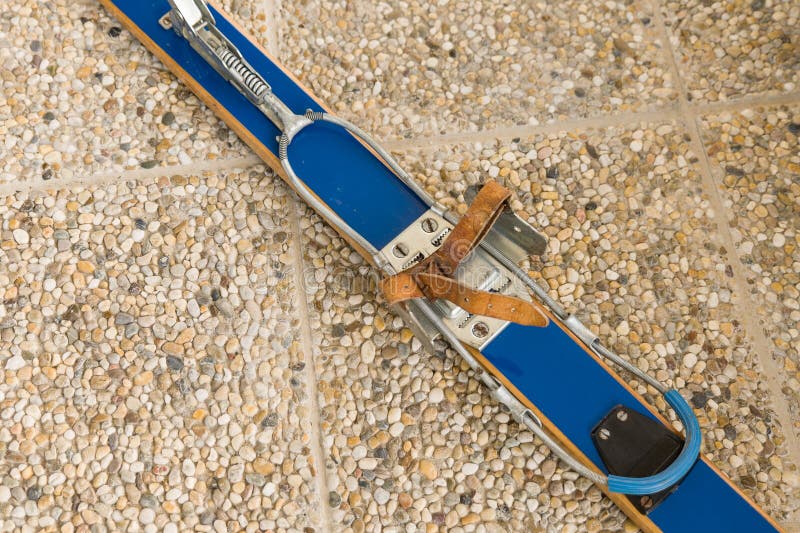 Blue Retro Skis from Sixties Stock Photo - Image of recreation, closeup ...