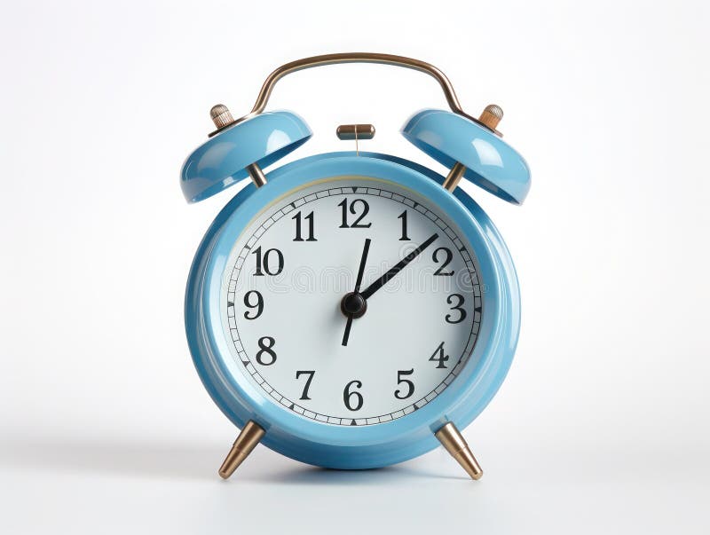 Blue Retro Style Alarm Clock Isolated On White Front View Close Up