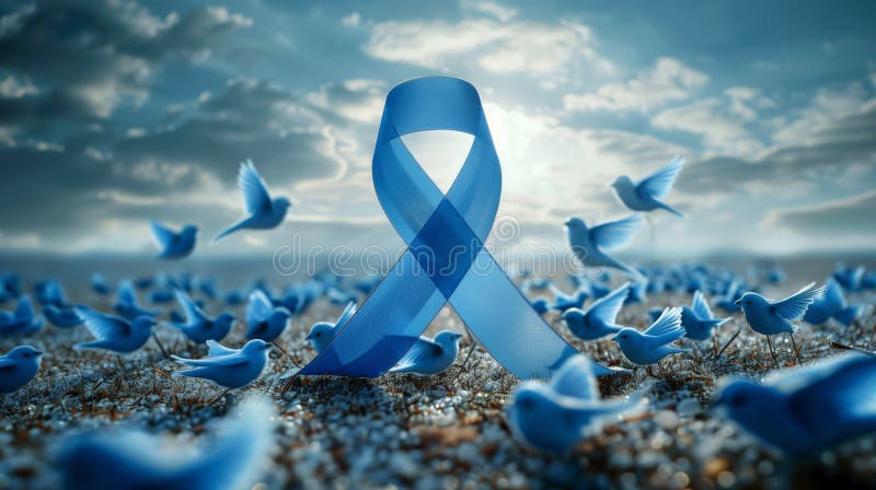 Blue Ribbon with Birds Circling Around it Stock Photo - Image of ...