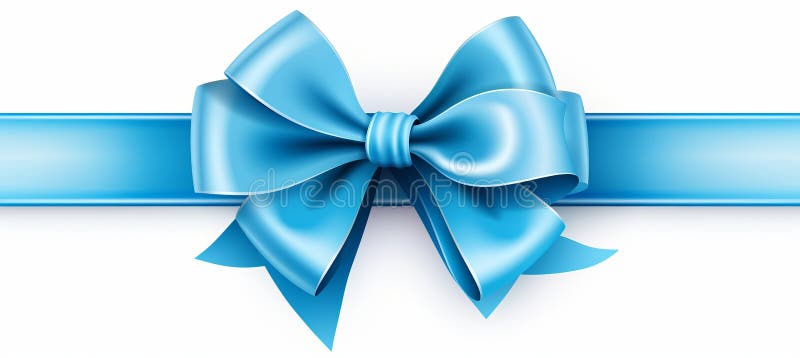 Blue Ribbon Bow on Long Straight Ribbon for Banner, Isolated on White ...