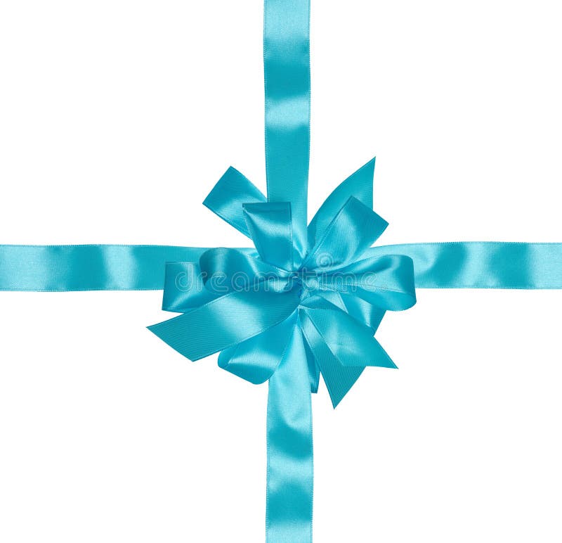 Blue Ribbon with a Cross and a Bow on an Isolated Backgroun, Top View ...