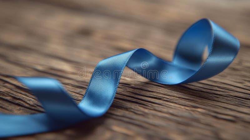 Blue Ribbon Curled on Rustic Wooden Surface Stock Illustration ...