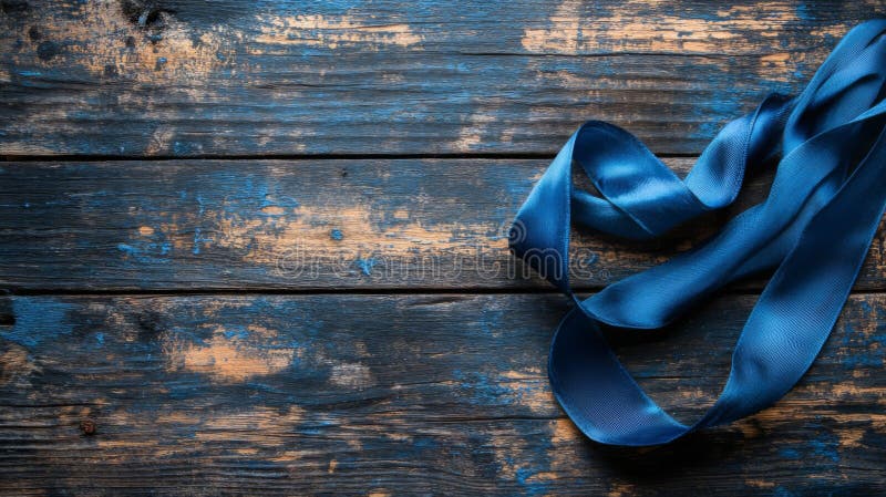Blue Ribbon on Distressed Wooden Background Stock Illustration ...