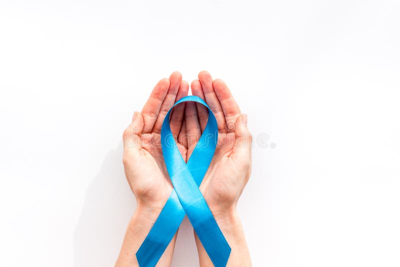 Blue Ribbon in Hands As Symbol Disease Control on White Background Top ...