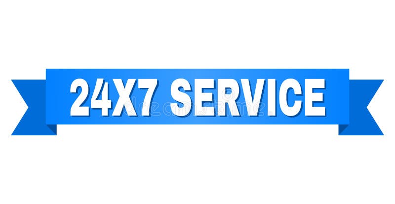 Blue Ribbon with 24X7 SERVICE Caption Stock Illustration - Illustration ...