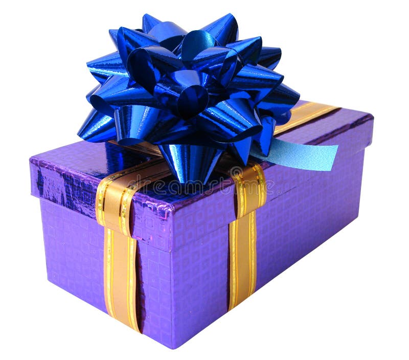 Blue Ribbon Tied Violet Box Over White Background Stock Image - Image ...