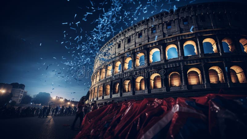 Blue Ribbons Flying Over the Colosseum in Rome Generative AI Stock ...