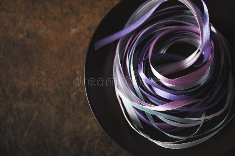 Blue Ribbons in the Plate Top View Stock Photo - Image of ribbon ...