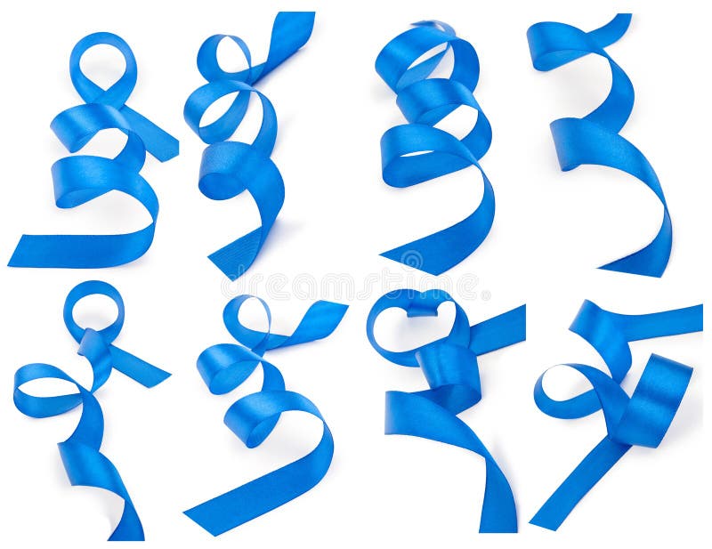Blue Ribbons Set Isolated on White Stock Image - Image of curled, event ...