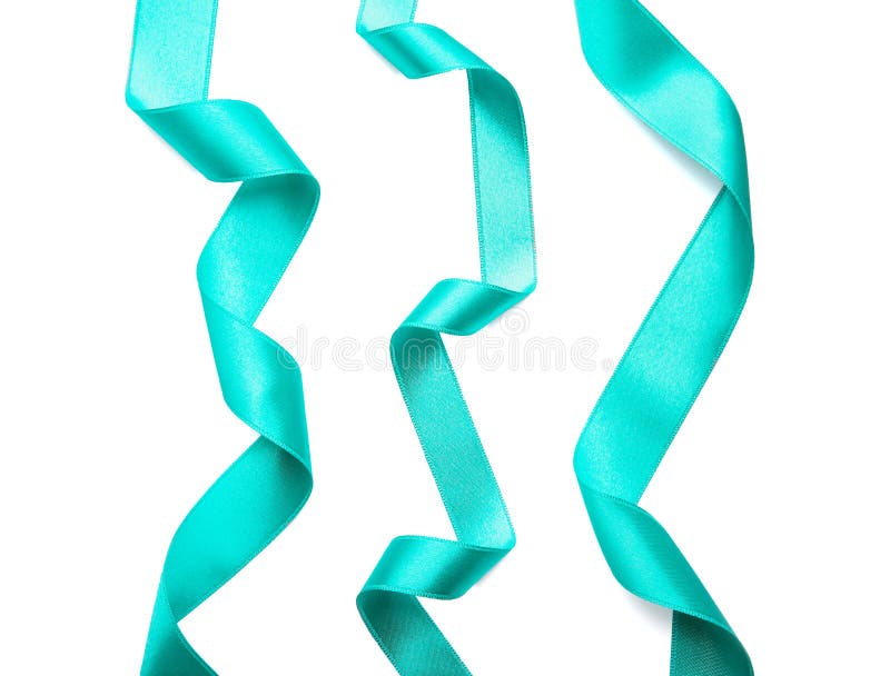 Turquoise Ribbons with Bow on White Background Stock Photo - Image of ...