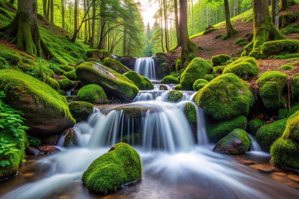 "Blue Ridge Forest Waterfall with Milky Water Stock Illustration ...