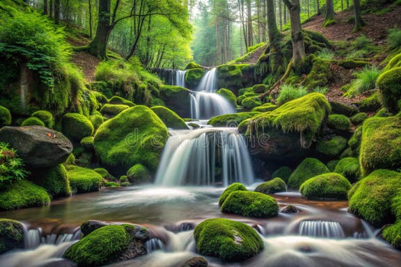 "Blue Ridge Forest Waterfall with Milky Water Stock Illustration ...