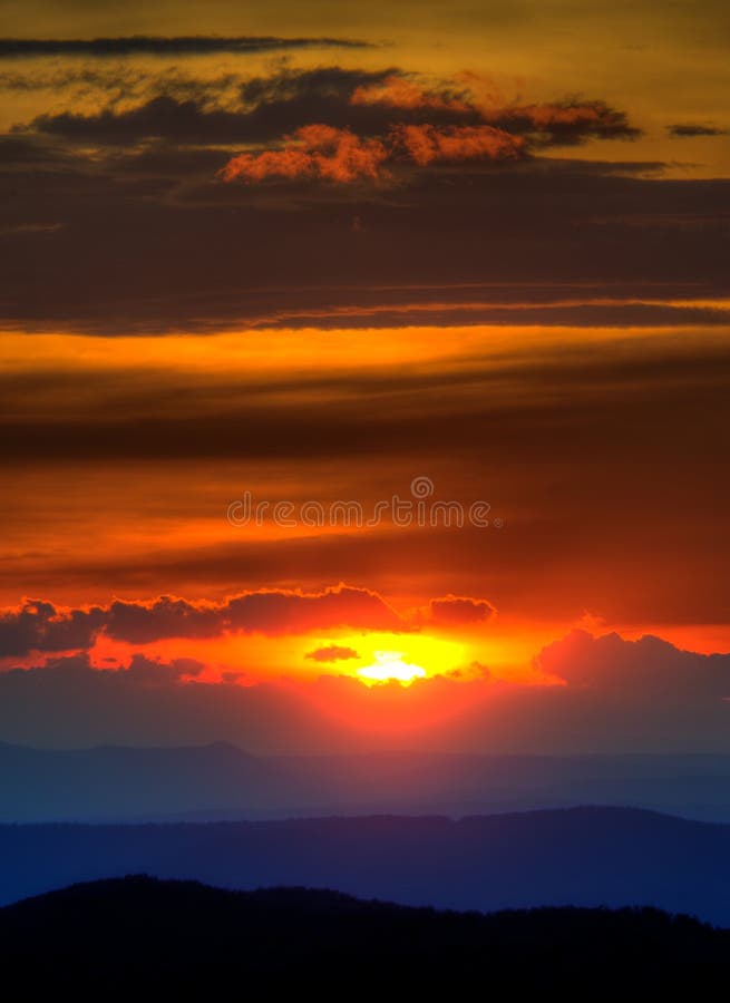 Blue Ridge Mountain Sunset stock photo. Image of mountains - 9867134