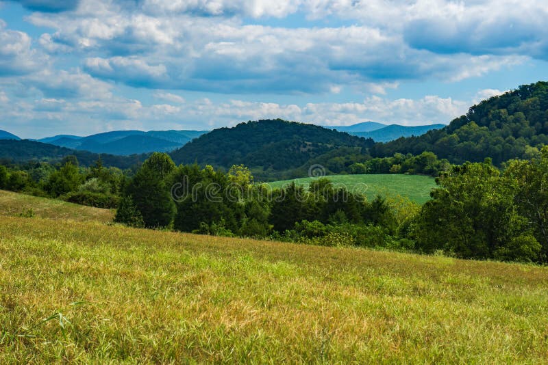 Blue Ridge Mountains, Fields and Clouds Stock Photo - Image of ...