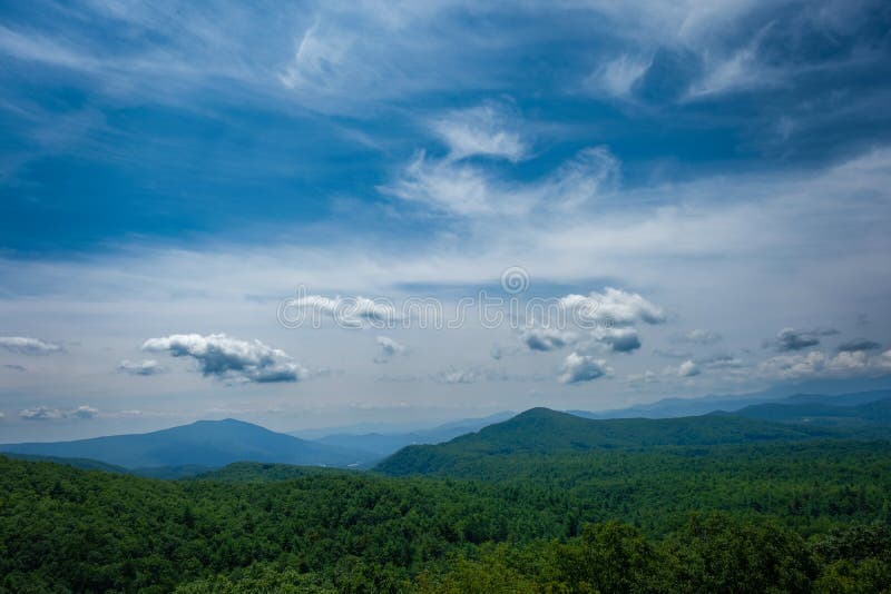Blue Ridge Mountains of North Carolina with Dramatic Sky and Whispy ...
