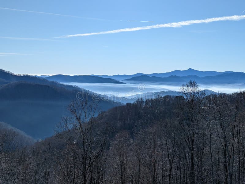 Blue Ridge Mountains in Winter with Low Clouds Stock Image - Image of ...
