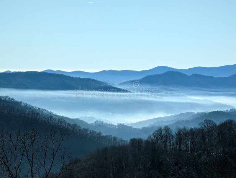 Blue Ridge Mountains in Winter with Low Clouds Stock Image - Image of ...