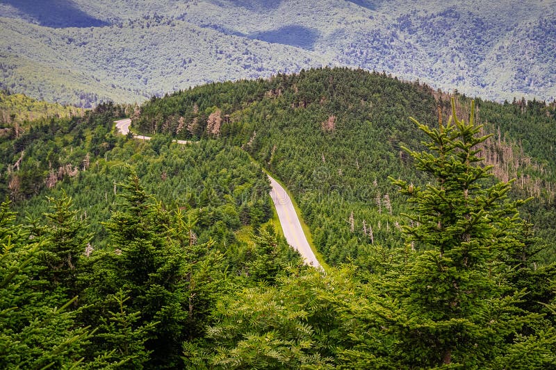 The Blue Ridge Parkway Road Twists through the Mountain Forest Stock ...