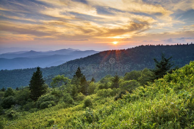 Blue Ridge Parkway Sunset Mountains Scenic Landscape Stock Image ...