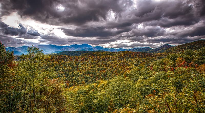 Blue Ridge and Smoky Mountains Changing Color in Fall Stock Photo ...