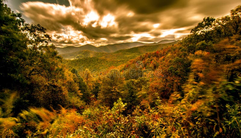 Blue Ridge and Smoky Mountains Changing Color in Fall Stock Image ...