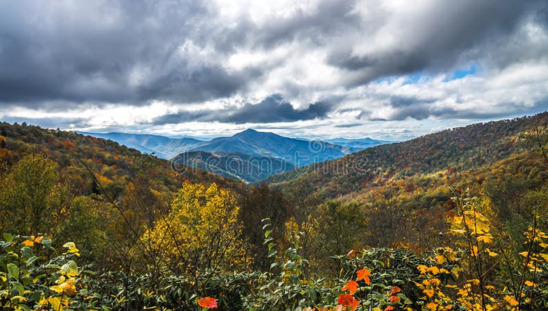 Blue Ridge and Smoky Mountains Changing Color in Fall Stock Image ...
