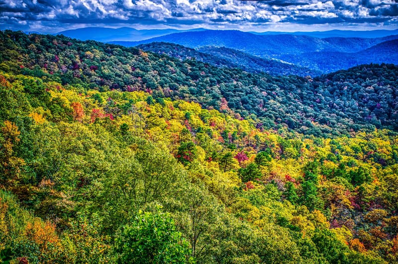 Blue Ridge and Smoky Mountains Changing Color in Fall Stock Image ...