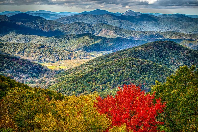 Blue Ridge and Smoky Mountains Changing Color in Fall Stock Photo ...