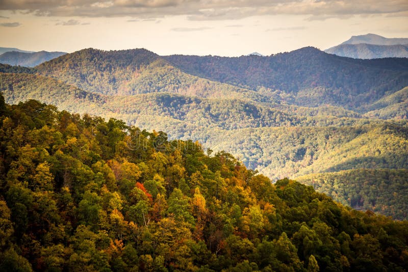 Blue Ridge and Smoky Mountains Changing Color in Fall Stock Photo ...