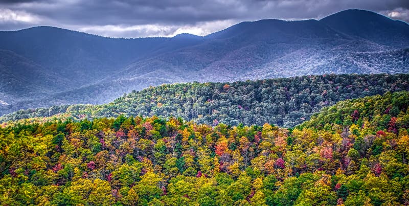 Blue Ridge and Smoky Mountains Changing Color in Fall Stock Photo ...