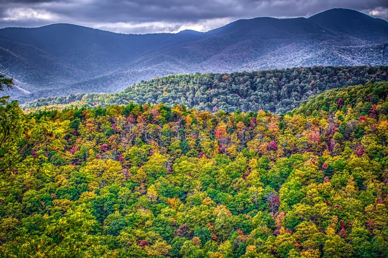 Blue Ridge and Smoky Mountains Changing Color in Fall Stock Photo ...