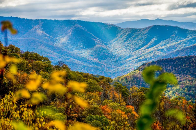 Blue Ridge and Smoky Mountains Changing Color in Fall Stock Photo ...