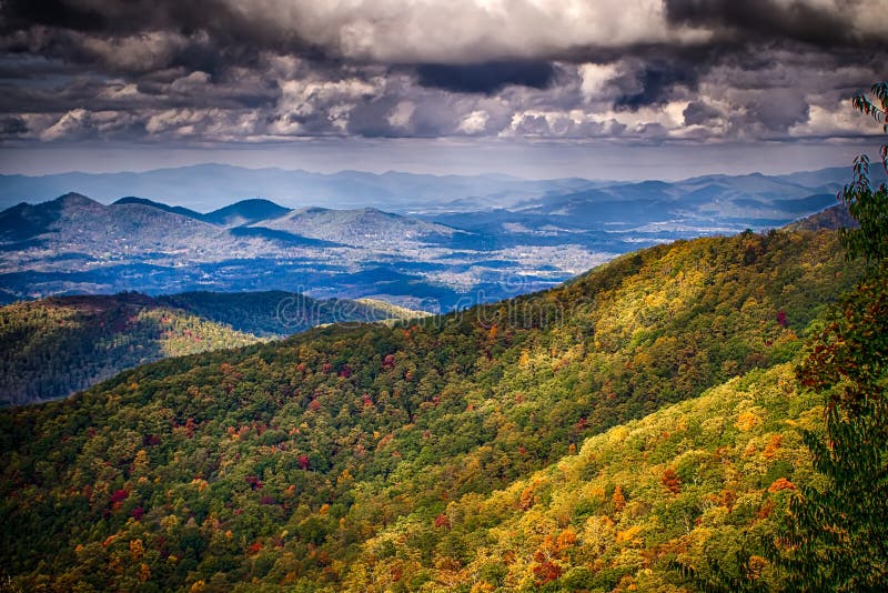 Blue Ridge and Smoky Mountains Changing Color in Fall Stock Photo ...