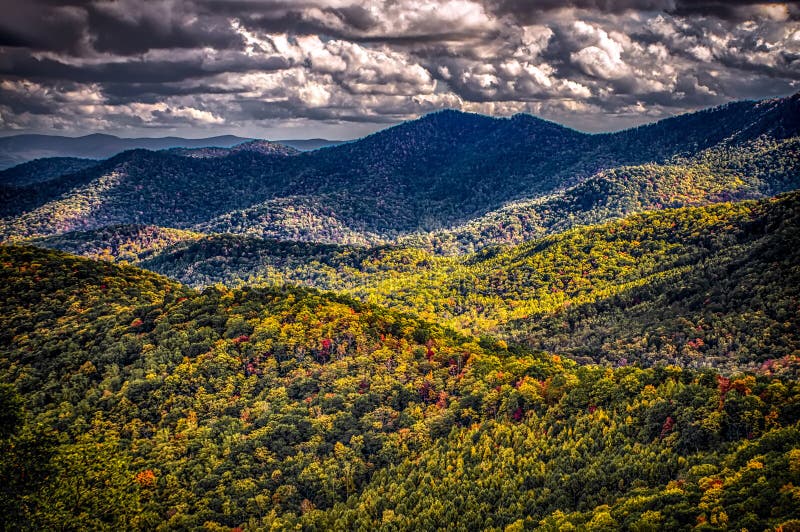 Blue Ridge and Smoky Mountains Changing Color in Fall Stock Photo ...