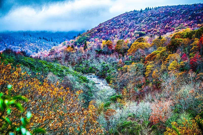 Blue Ridge and Smoky Mountains Changing Color in Fall Stock Image ...