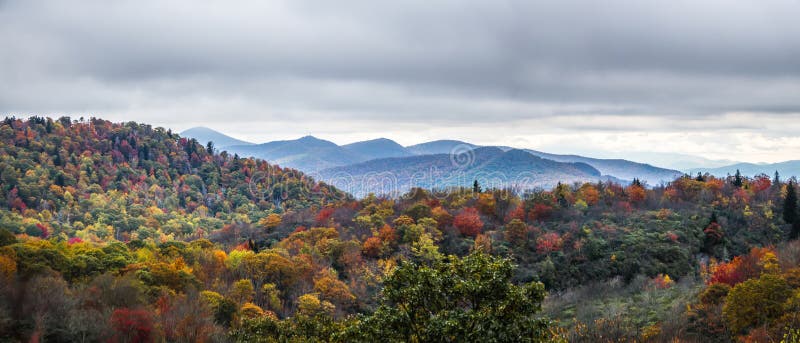 Blue Ridge and Smoky Mountains Changing Color in Fall Stock Photo ...